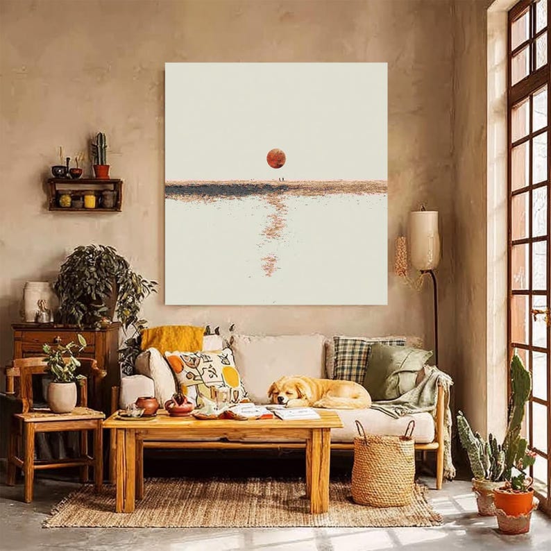 Minimalist Sunrise Oil Painting, Large Square Canvas Wall Art - Etsy