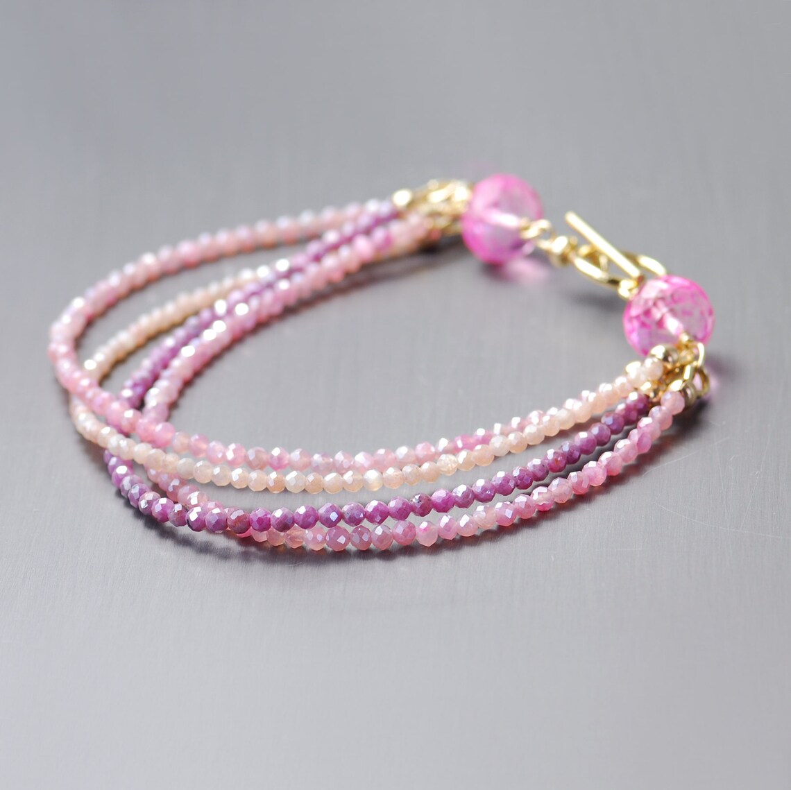 Pink Moonstone and Silverite Multi Strand Bracelet by Agusha. | Etsy