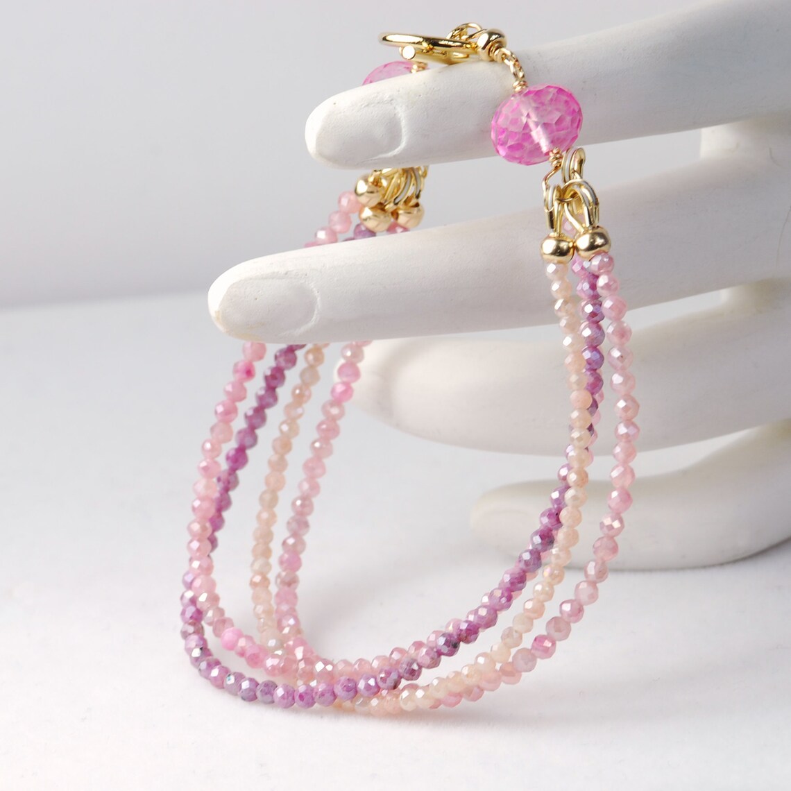 Pink Moonstone and Silverite Multi Strand Bracelet by Agusha. | Etsy