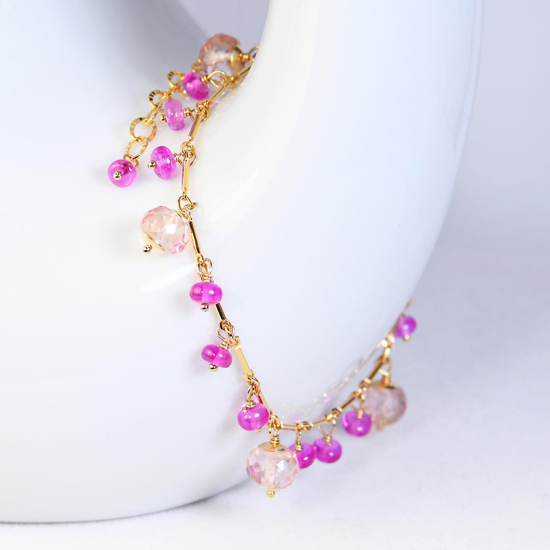 Pink Spinel and Padparadscha Sapphire Gold Filled Bracelet. Pink Gem ...