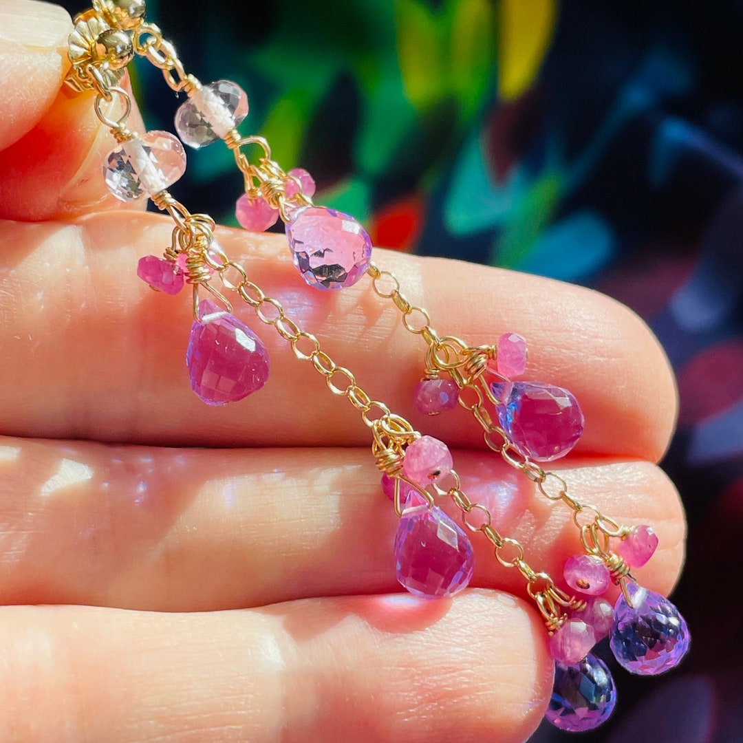 Dainty Lilac Quartz and Purple Ruby Dangles. Ruby Earrings. Chain ...