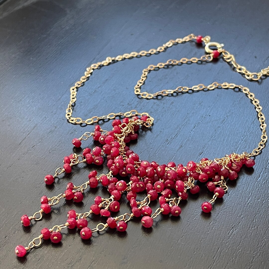 Ruby Cluster Choker. Gold Filled Red Gemstone Statement Necklace. Ruby ...