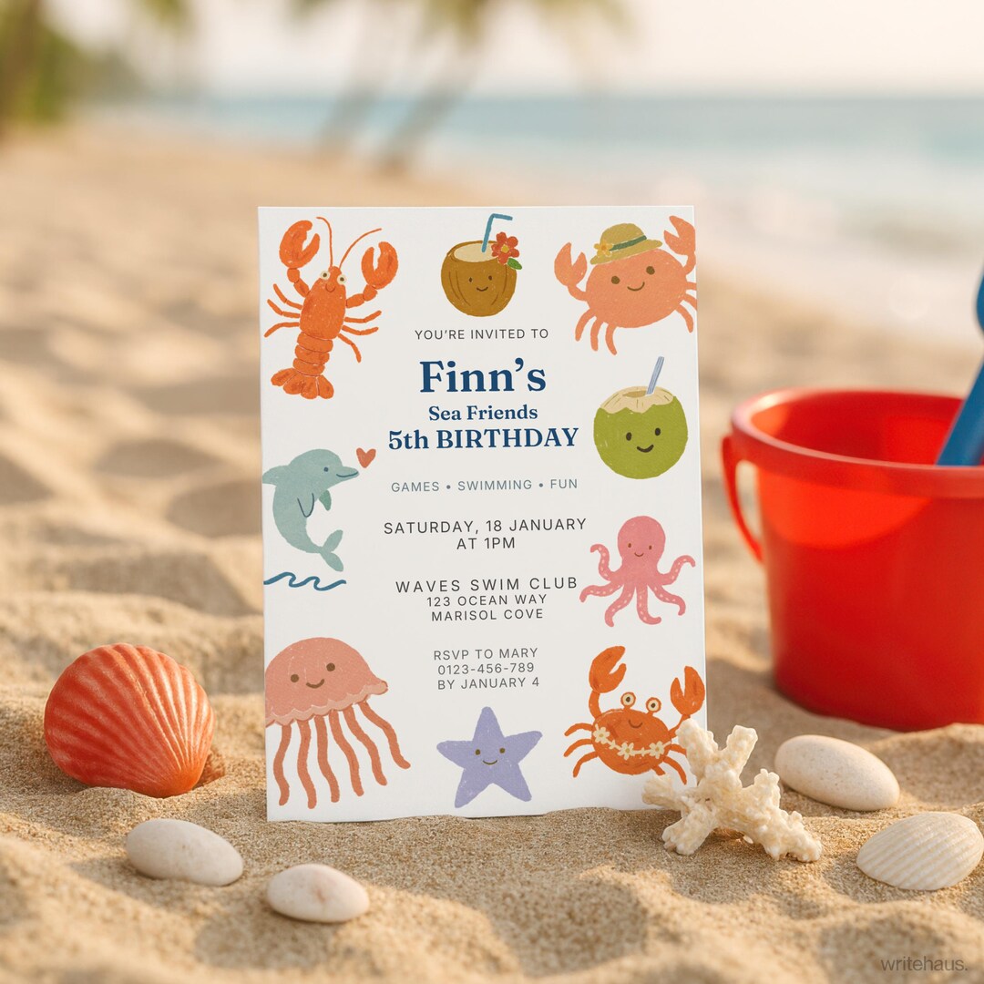 Editable Under the Sea Invitation | Sea Friends Ocean Animals Swim ...