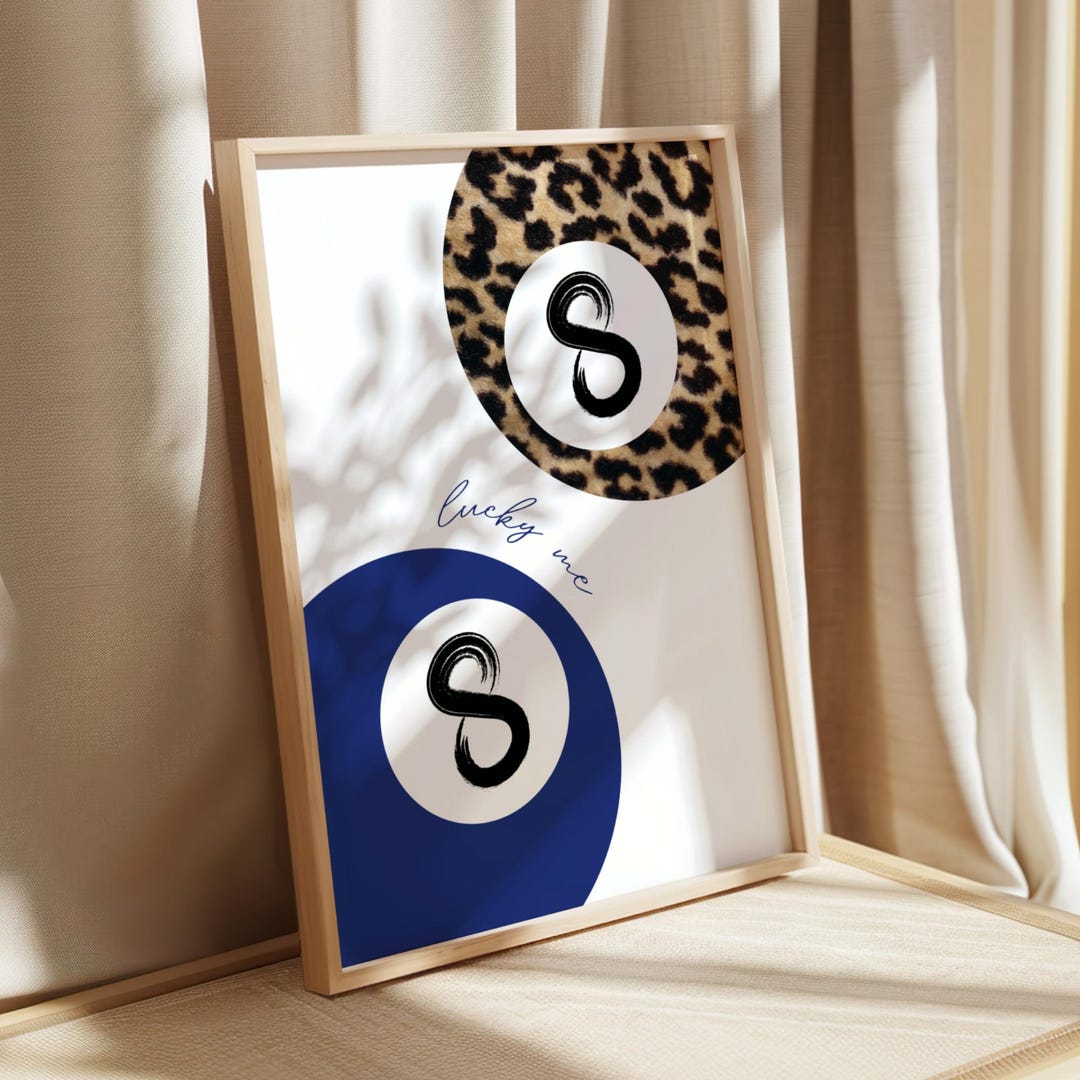 Navy Blue Billiard Ball Printable Wall Art, Lucky Me Print, Retro 8 ...