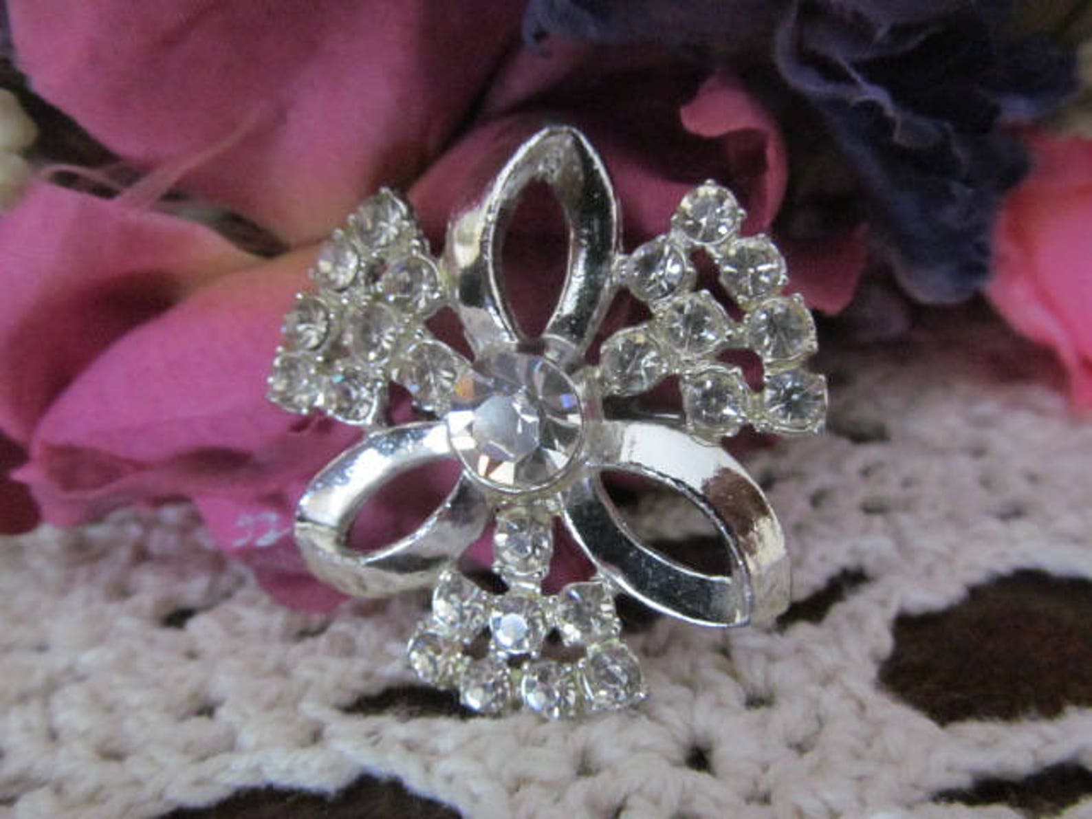 Rhinestone Bow Brooch Silver Tone - Etsy