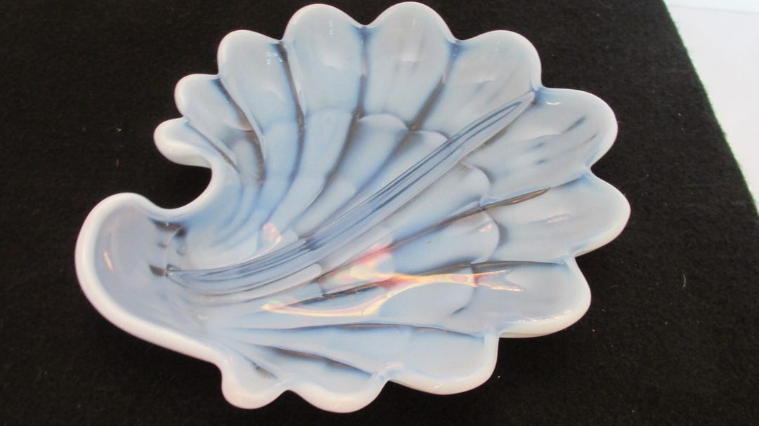 Sanibel Blue Opalescent Glass Divided Shell Shape Dish Duncan Miller - Etsy