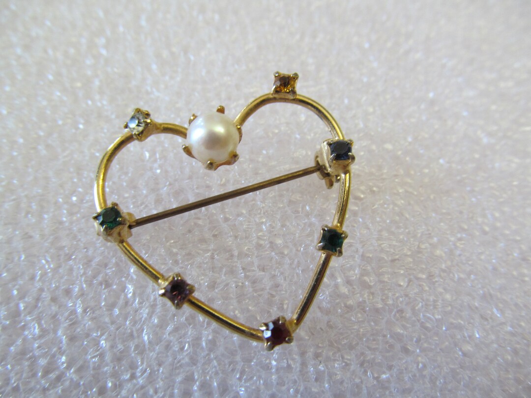 Vintage Multi Color Stone Heart Brooch Pin - Etsy