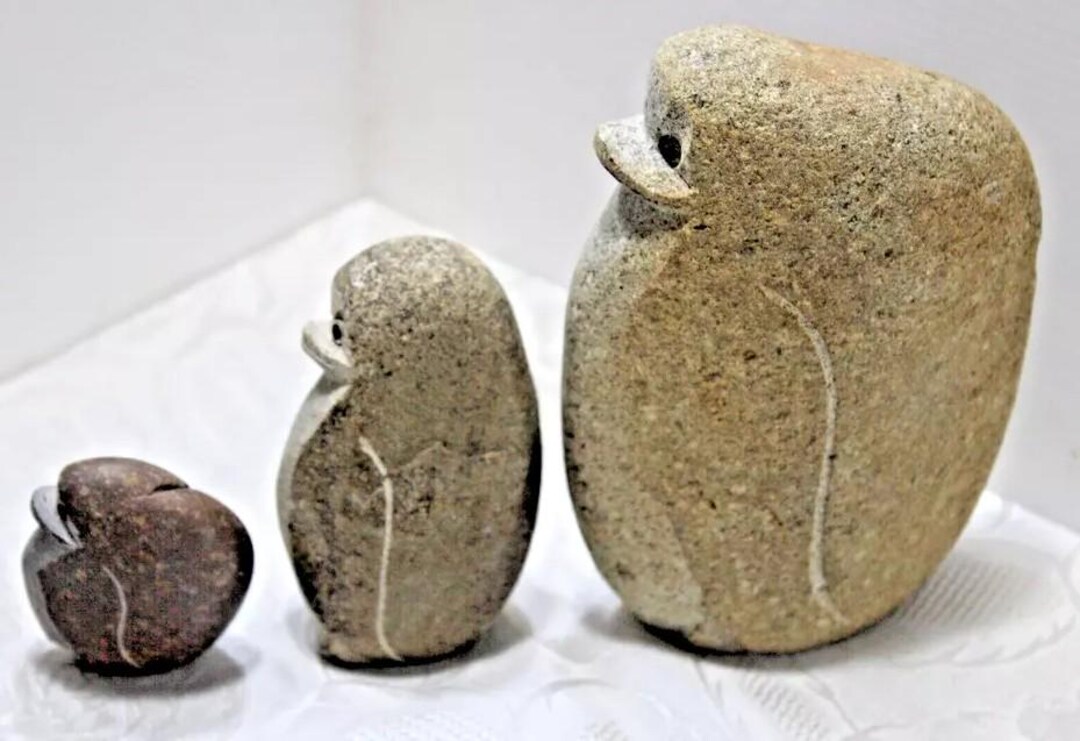 Stone Age Creations Penguin Family Carved Sculpture Indoor Outdoor 3pcs. - Etsy