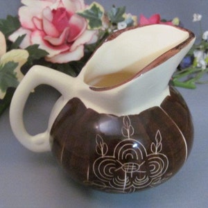 Small Ceramic Pottery Pitcher Brown Cream Color - Etsy