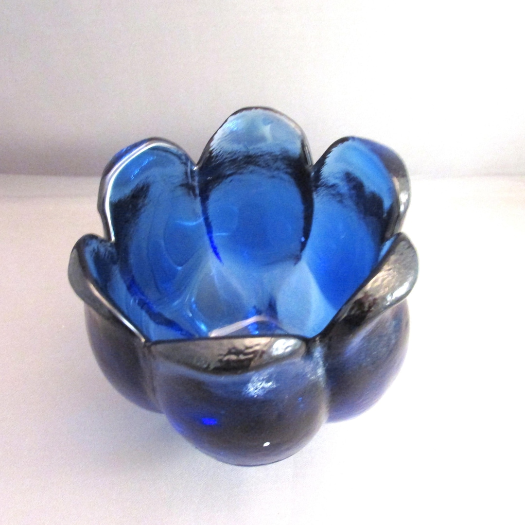 Cobalt Blue Tulip Lotus Flower Glass Bowl Vase - Etsy