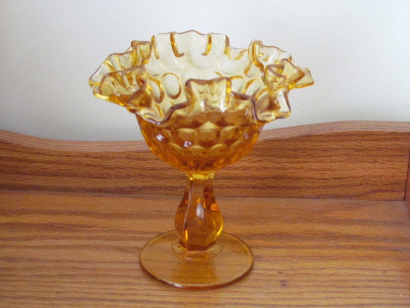 Fenton Vintage Glass Compote Colonial Amber Thumbprint | Etsy
