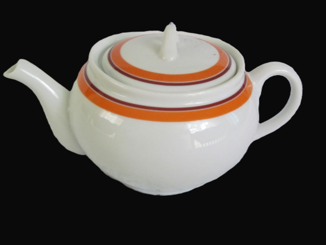 Yamato China Teapot White With Orange Red Bands - Etsy