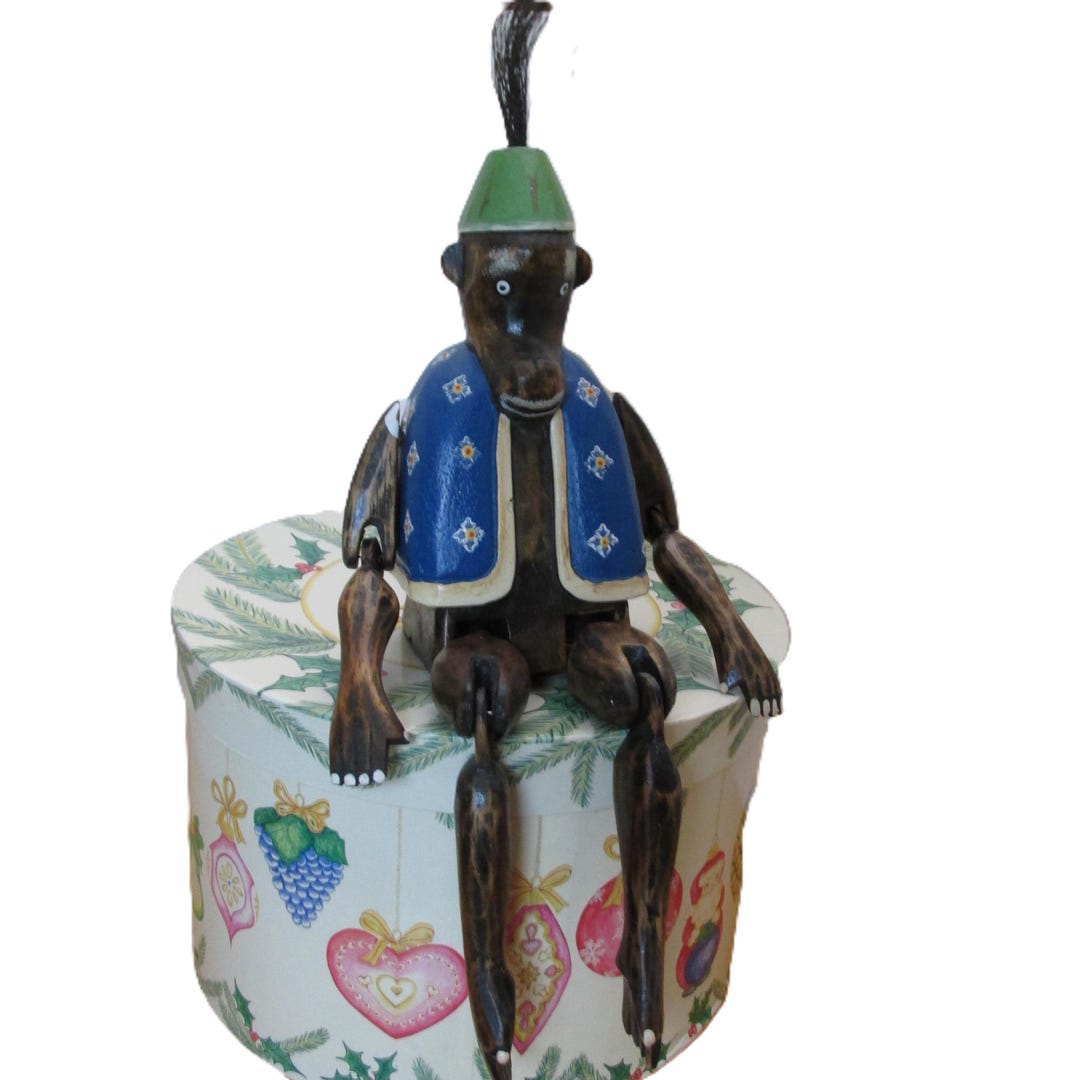 Vintage Carved Wood Articulated Fez Monkey, Carved Animal Figure - Etsy