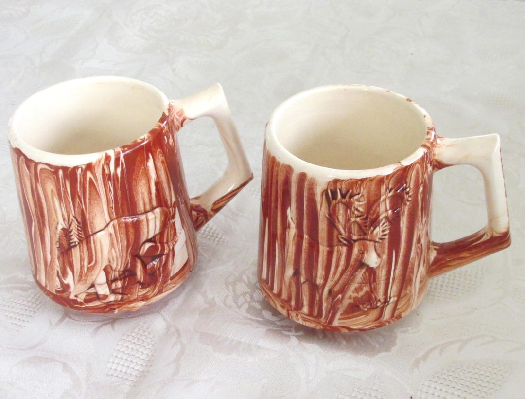 Alaskan Art Pottery Coffee Mugs: Bear & Reindeer, Set of 2 - Etsy