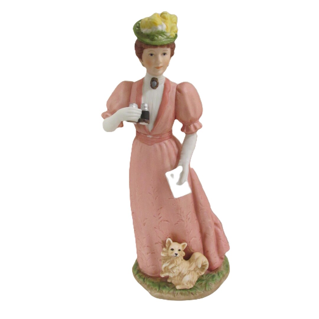 Vintage Porcelain Homco Lady and Dog, 8 In - Etsy