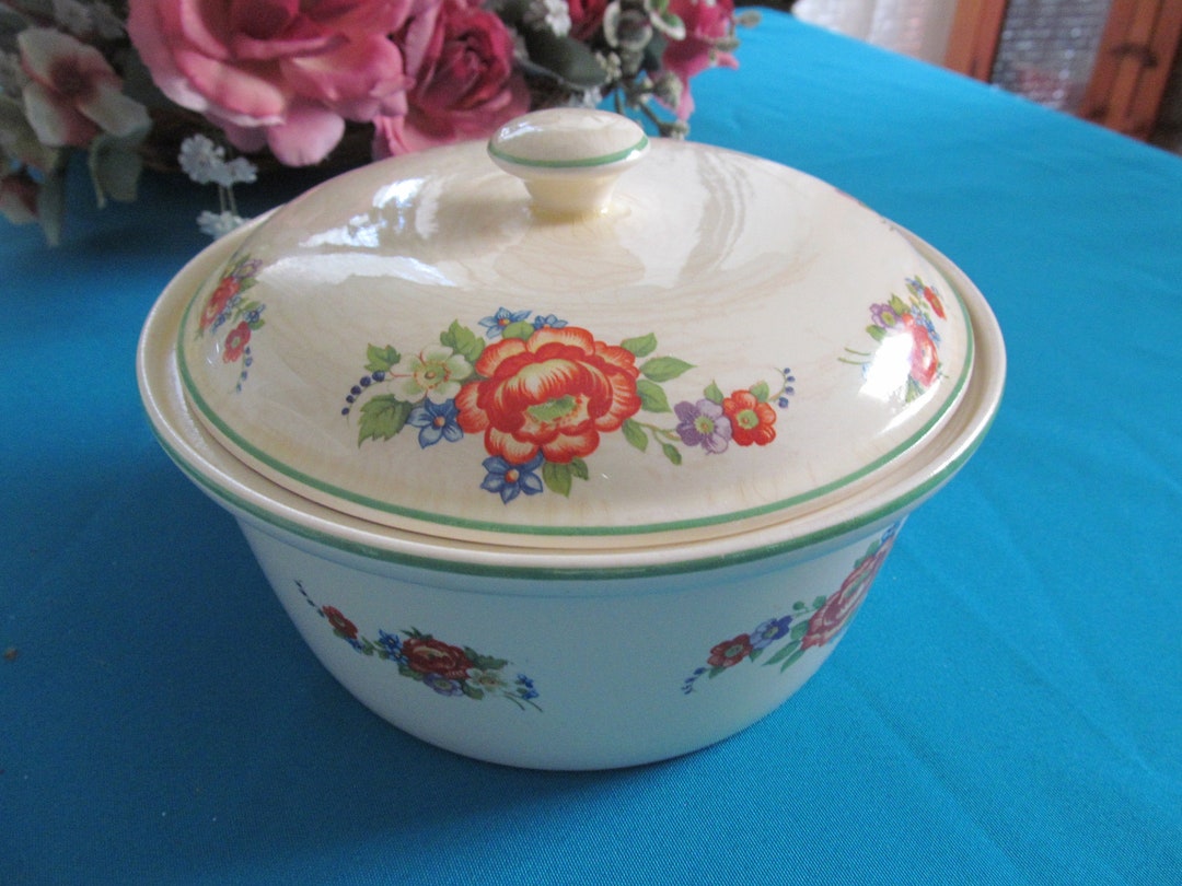Paden City Pottery Vintage Casserole With Lid Floral Bake - Serv - Etsy