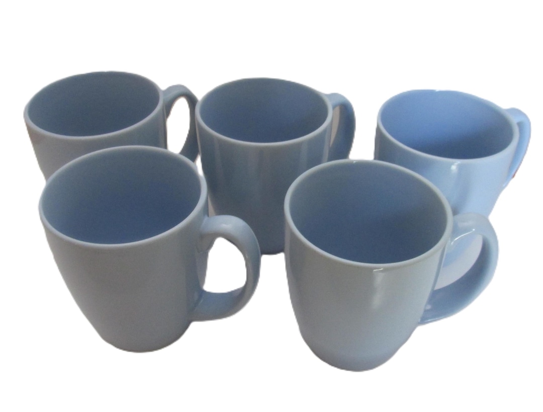Correlle Baby Blue Color Stoneware Coffee Mugs, Holds 10 Oz. Set of 5 ...