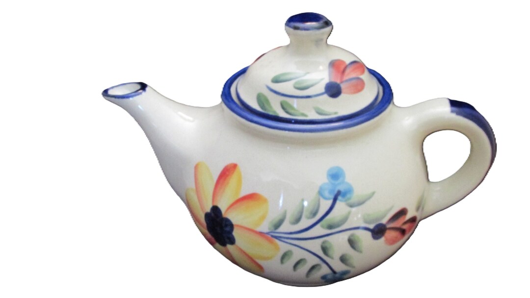 Made in India Ceramic Teapot, Floral, White Yellow Blue - Etsy