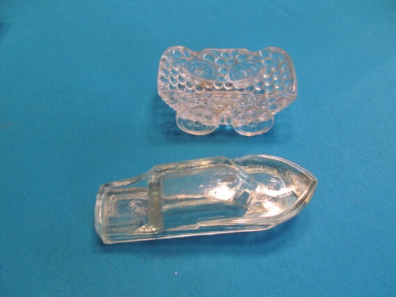Old Glass Candy Containers Boat and Hobnail Cart with Wheels | Etsy