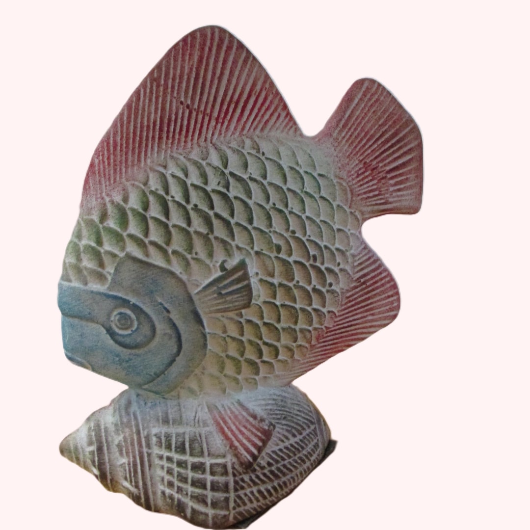 Nautical Ceramic Colorful Fish on Shell Statue, Animal Figure - Etsy