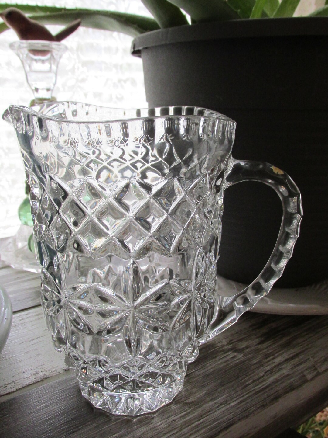 Vintage Water Tea Pitcher, Heavy Glass Pitcher, Pattern Glass - Etsy