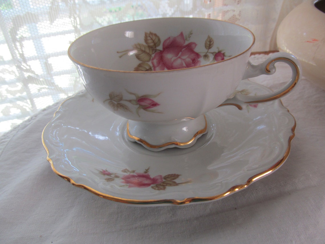 Vintage German Cup & Saucer Set Pink Floral Rose Design - Etsy