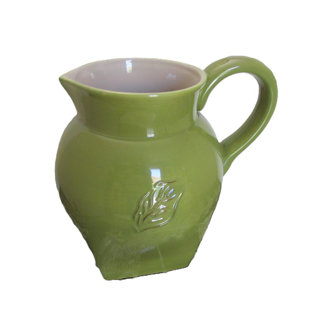 Tastefully Simple Green Pottery Pitcher Leaf Design - Etsy