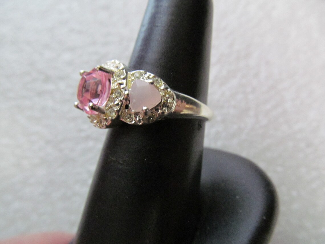 NRT by Avon Parure Necklace Earrings Ring Pink Stones Silver | Etsy