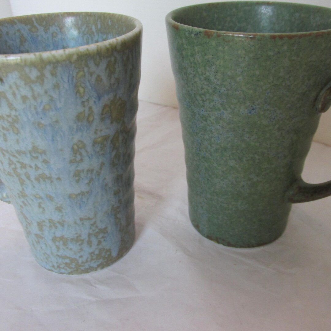 Pair Pottery Mugs, Earth and Ocean Mugs, One Green One Blue - Etsy