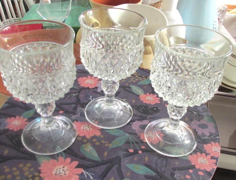 Vintage Set of Three Diamond Point by Indiana Glass Company Wine ...