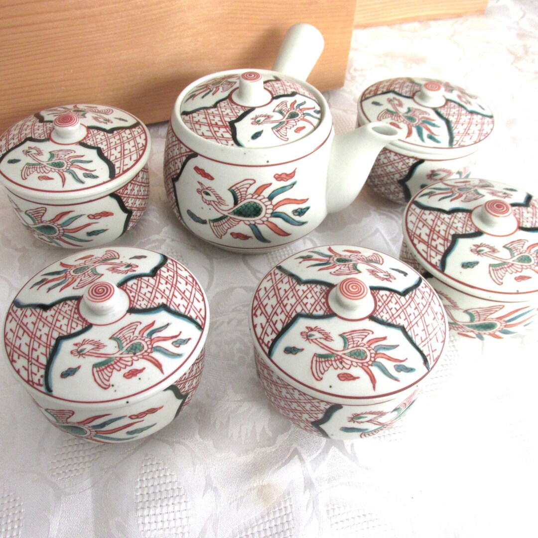 Vintage Kutani Tea Set, Teapot, Cups With Lids, Original Wood Box ...