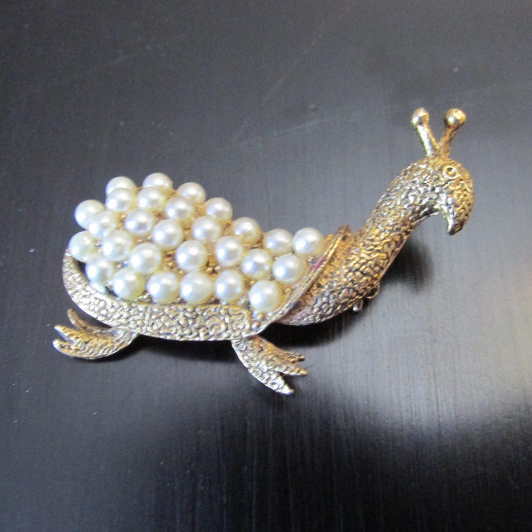 Vintage Snail Brooch Pin, Faux Pearl Beads, Gold Tone Metal - Etsy