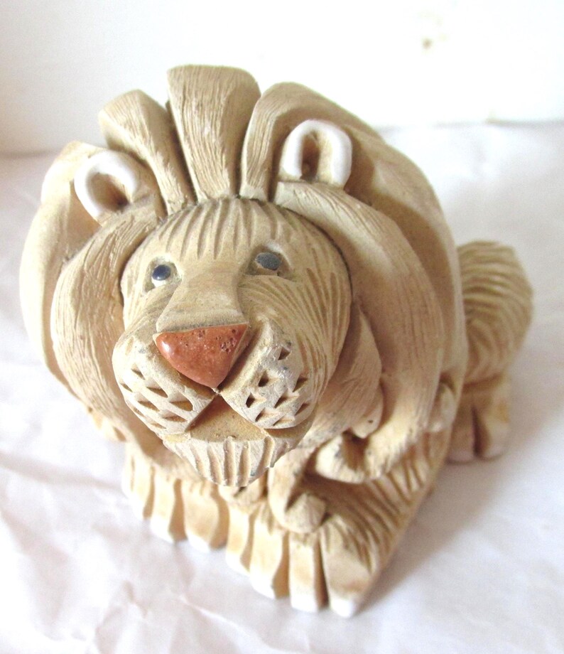 Vintage Artesania Rinconada, Art Pottery, Hand Carved LION Figurine ...