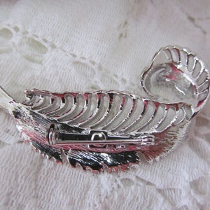 Rhinestone Feather Brooch Pin Silver Tone - Etsy