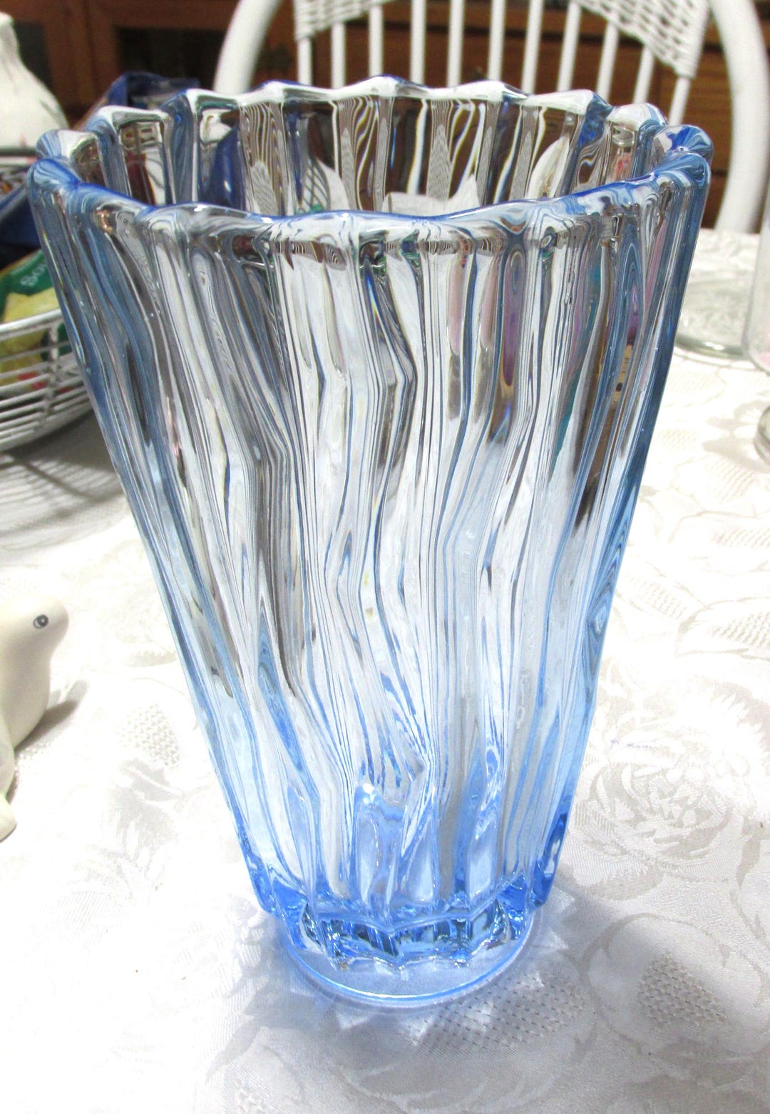 Ice Blue Ribbed Glass Vase: Wavy Design - Etsy