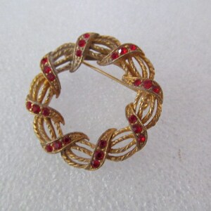 Vintage Gold Tone Red Rhinestone Round Openwork Brooch Pin - Etsy
