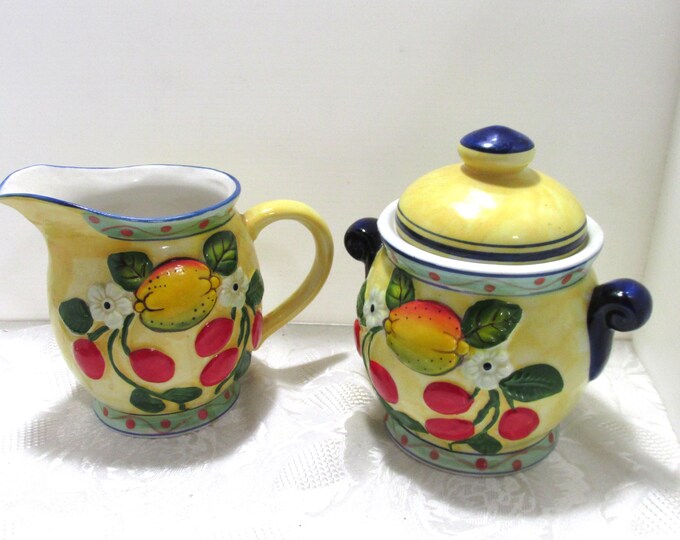Ceramic Creamer Sugar Bowl With Lid Set Panware, Yellow Red. Blue Green ...