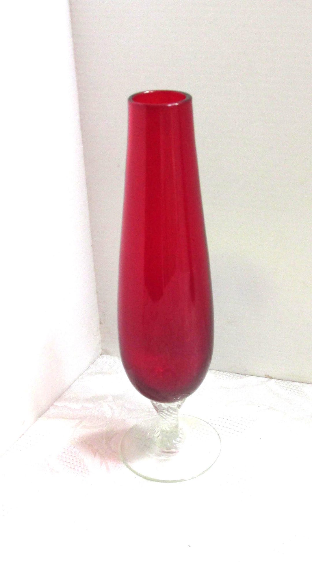Vintage Ruby Red to Clear Glass Bud Vase - Etsy