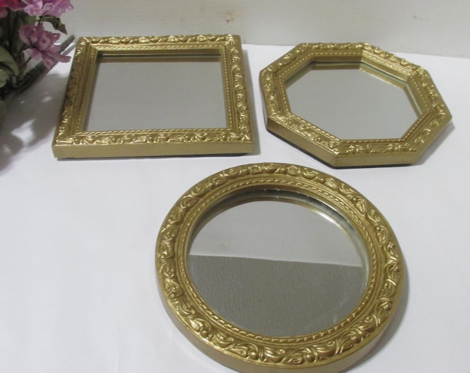 Set of 3 Small Wall Mirror Trio, Gold Scrolling Design - Etsy