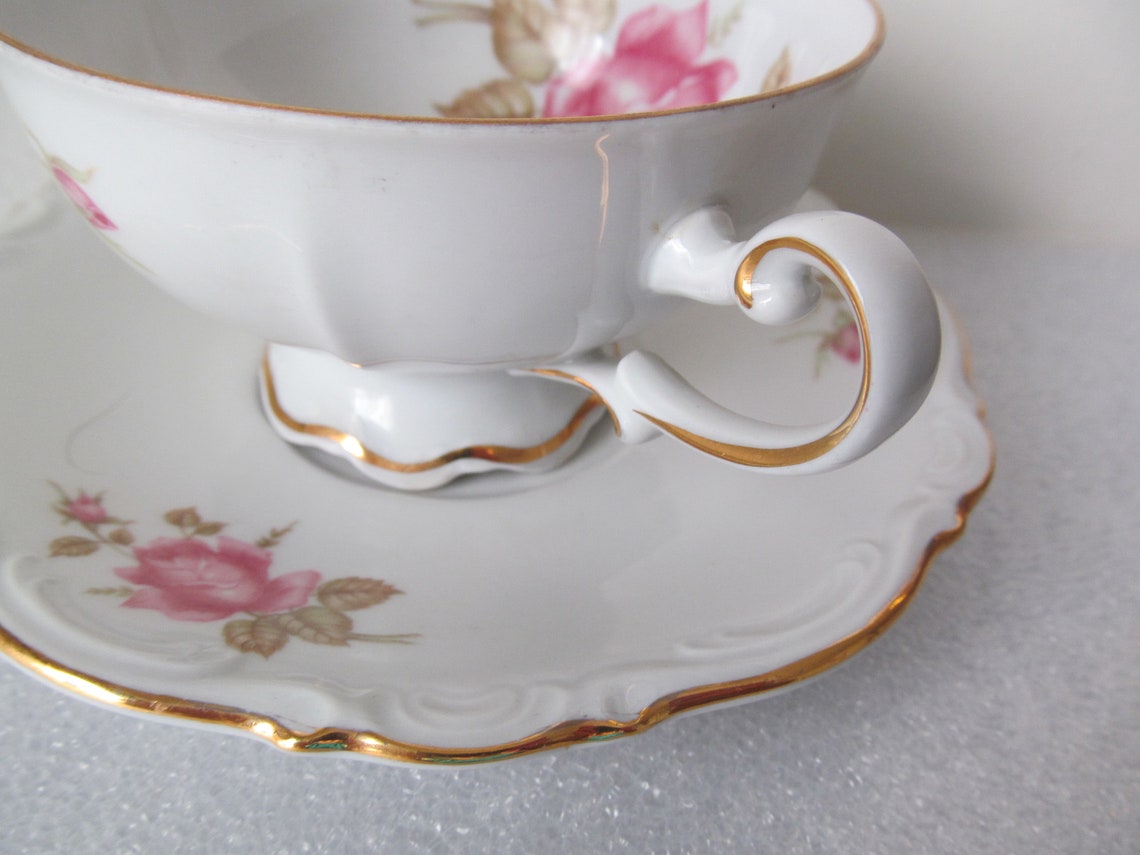 Vintage German Cup & Saucer Set Pink Floral Rose Design - Etsy