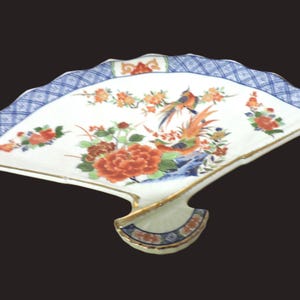 Vintage Oriental Porcelain Fan Dish, Trinket Dish, Wall Hanging ...