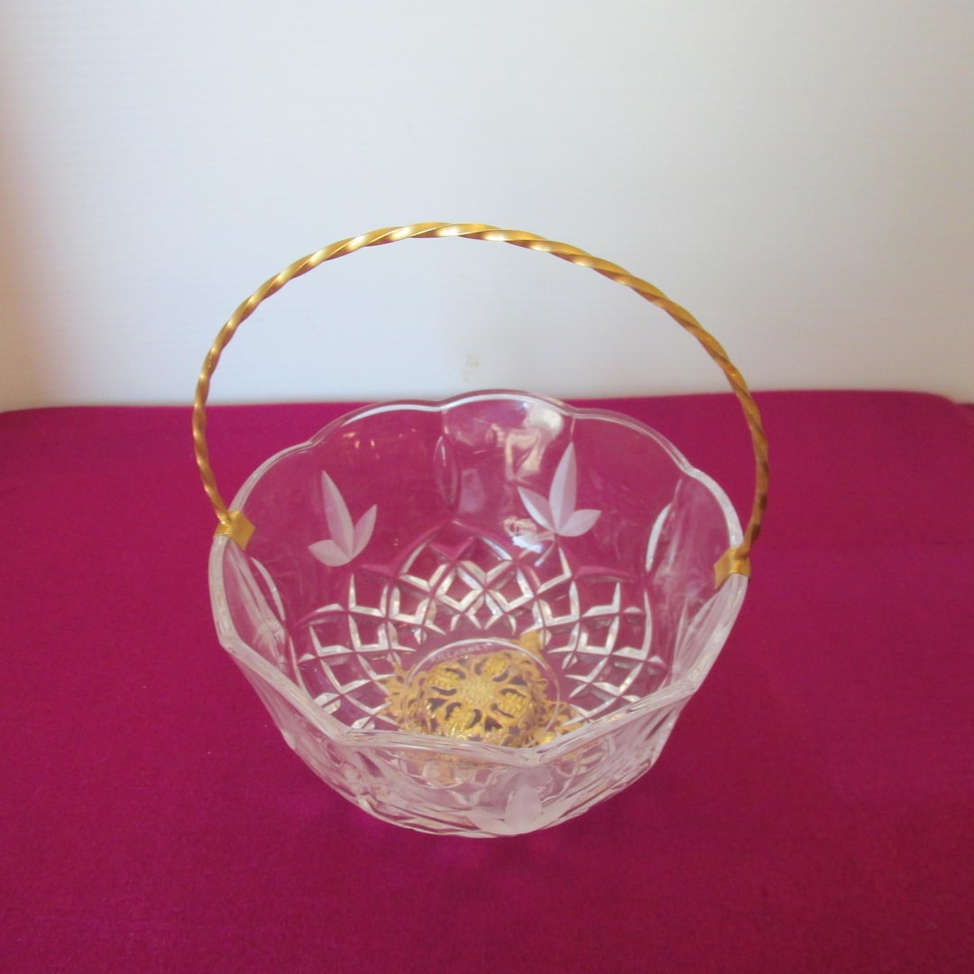 Killarney Crystal Ireland Basket, Bowl, Scalloped Edge With 22-carat ...