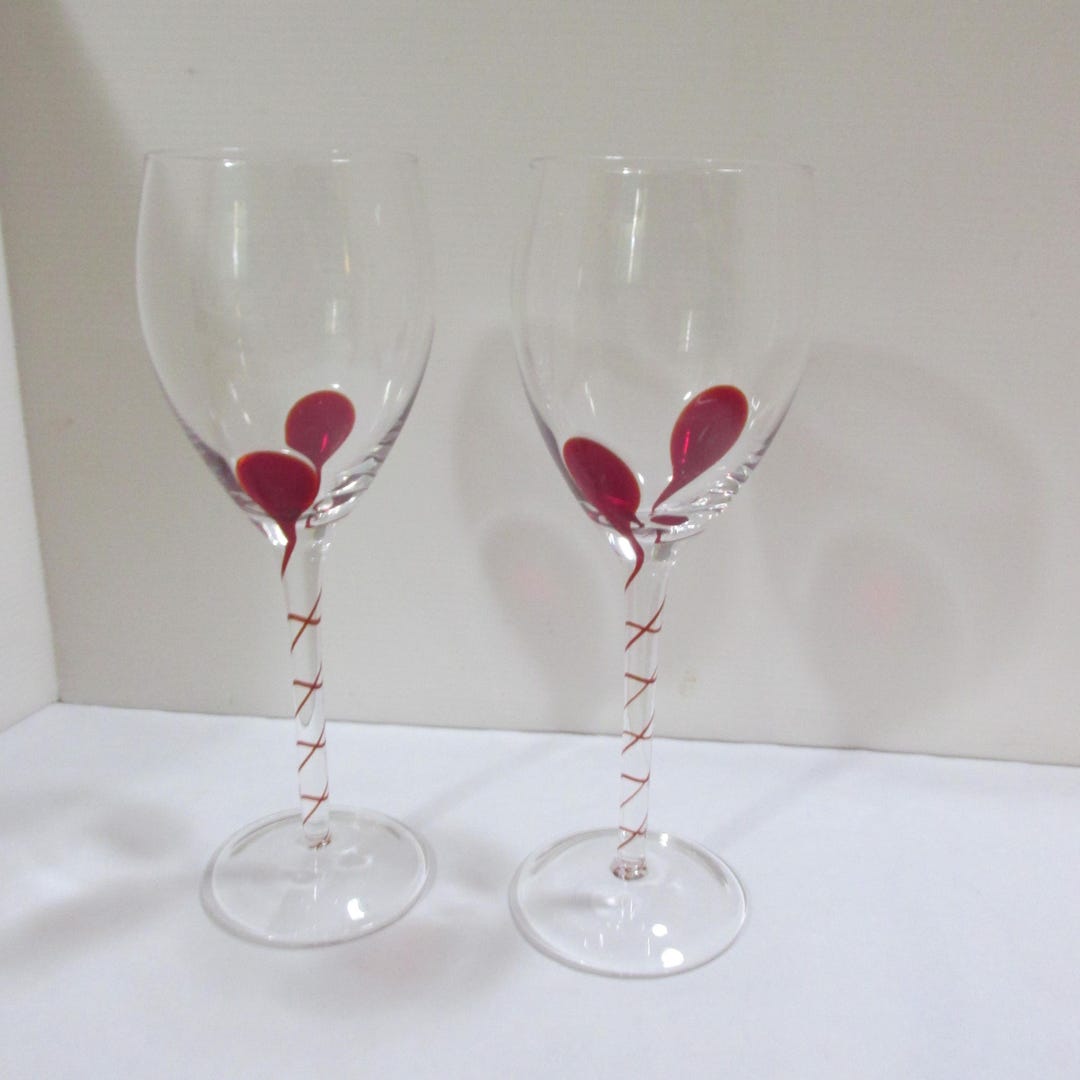 Red Teardrop Swirl Stem Wine Glasses, Stemware, 12 Fluid Oz - Etsy