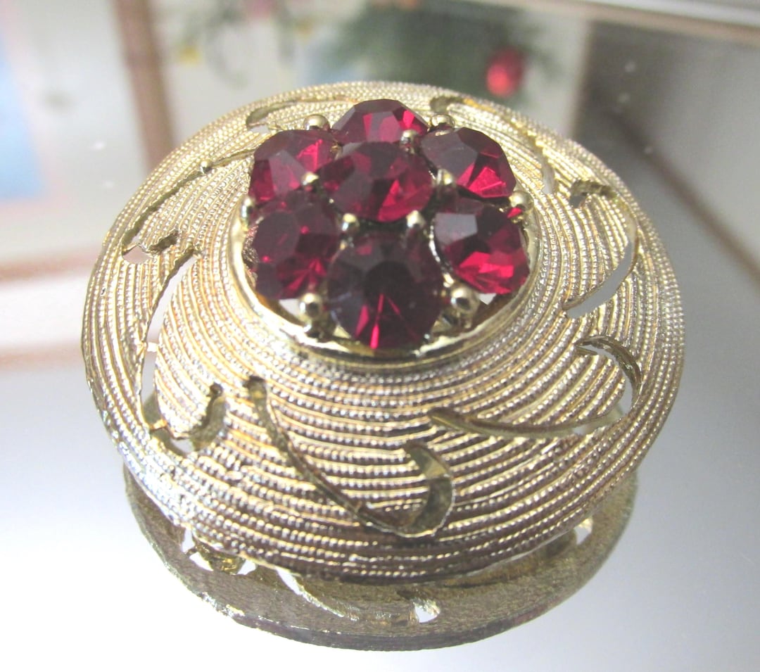 Vintage Red Rhinestone Brooch Pin, Gold Tone Brushed Gold Color - Etsy