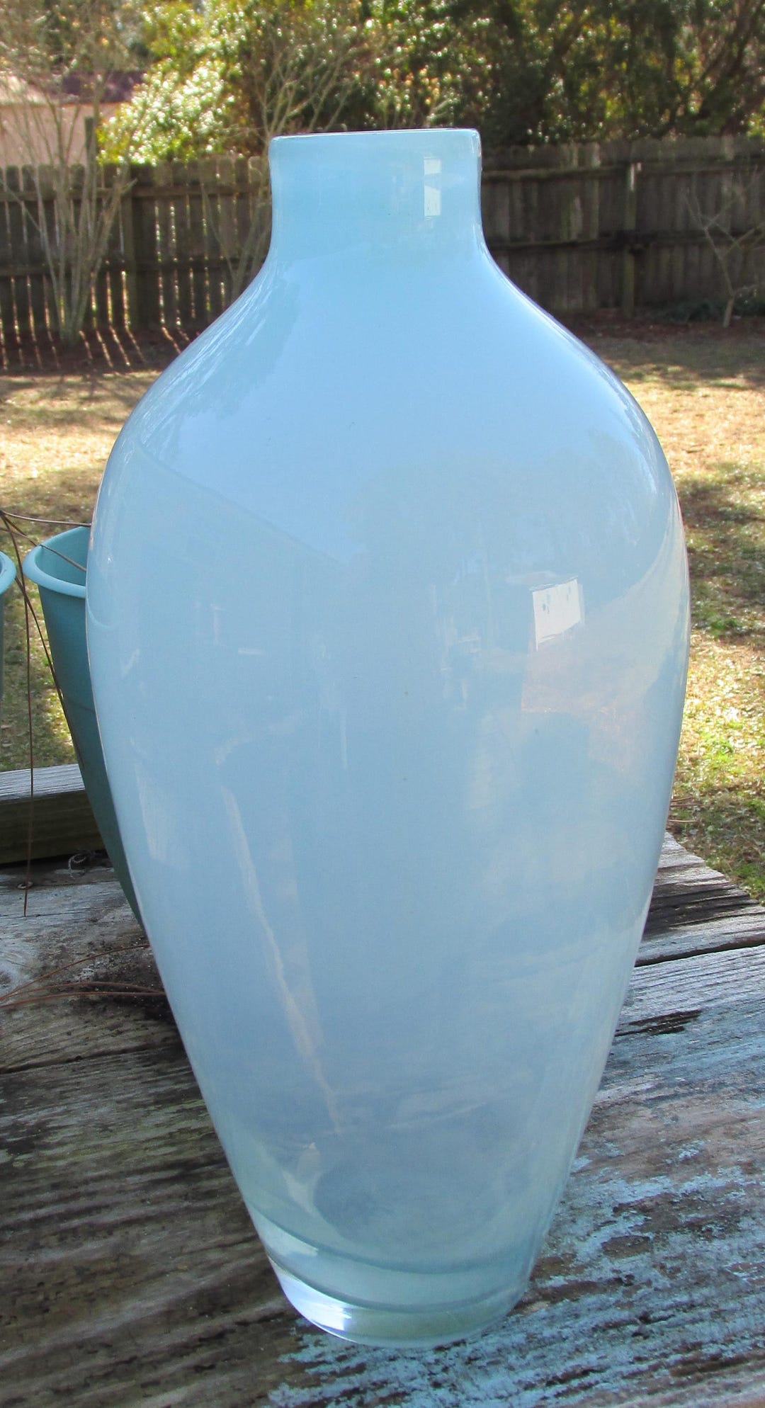 Large Light Blue Glass Vase, 13 Tall Flower Vase, Decorative Glass Vase ...
