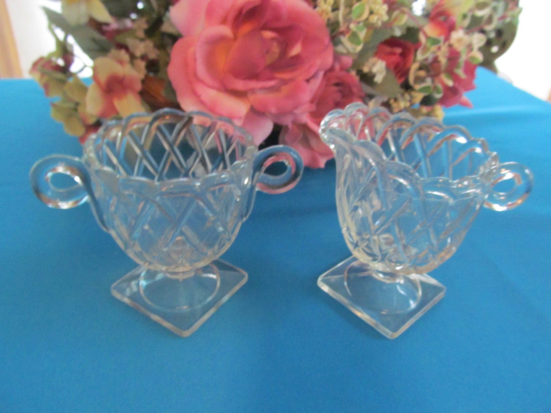 Vintage Pretzel Glass Creamer & Sugar Set - Etsy
