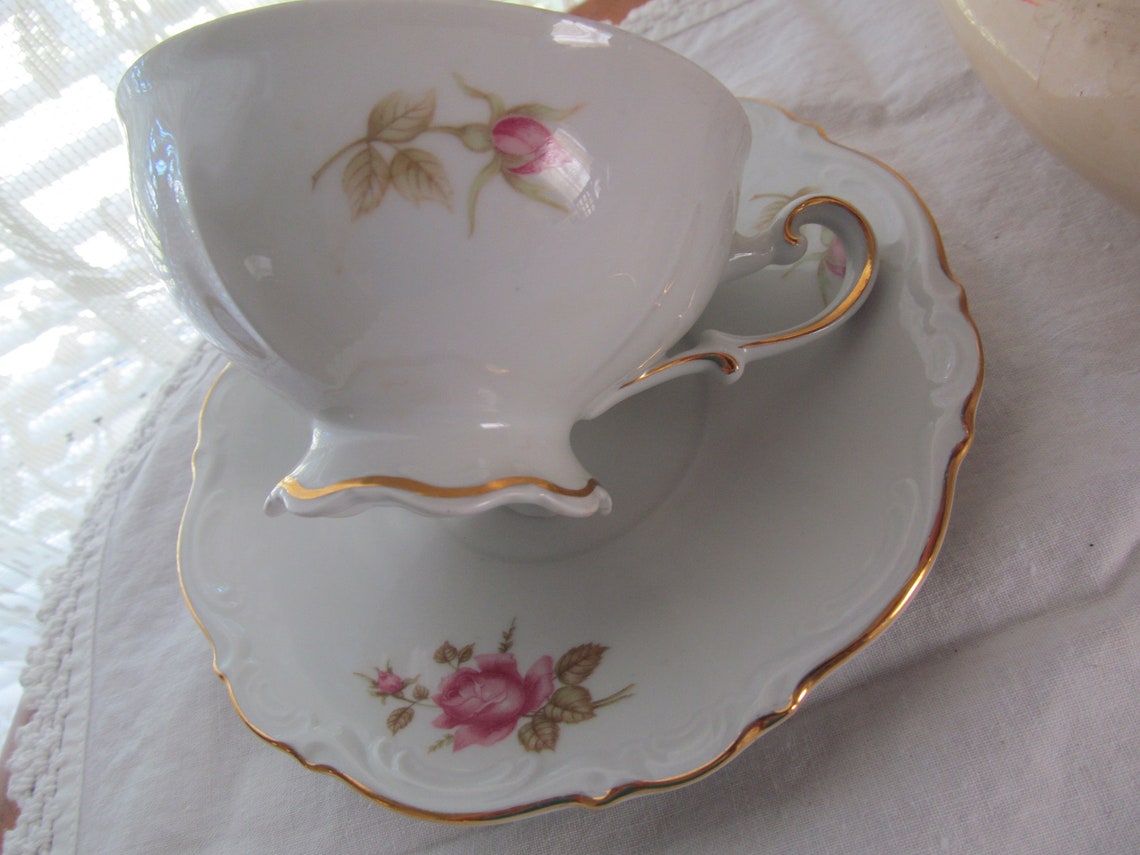 Vintage German Cup & Saucer Set Pink Floral Rose Design - Etsy