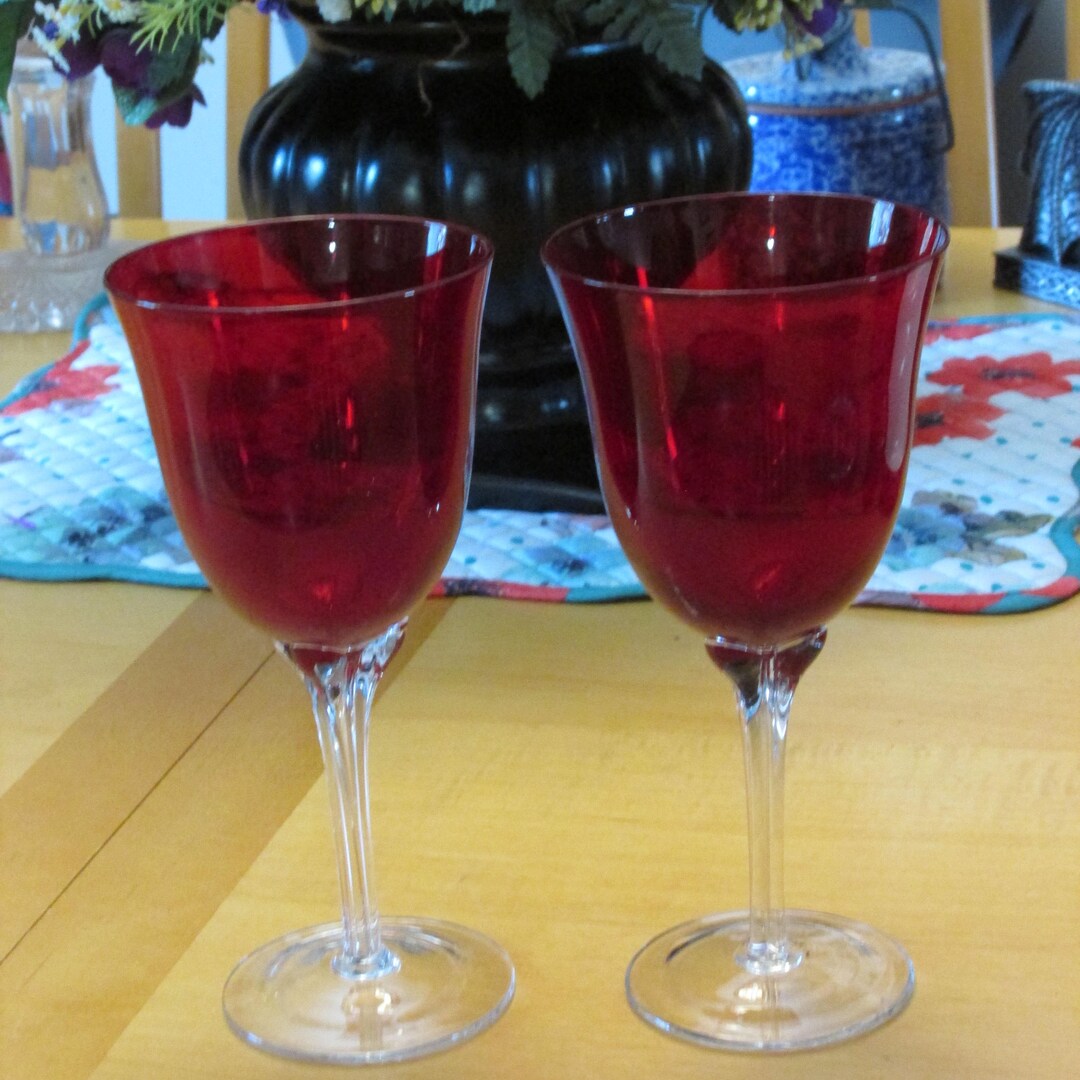 Ruby Red to Clear Glass Water Wine Goblets, Red Stemware - Etsy