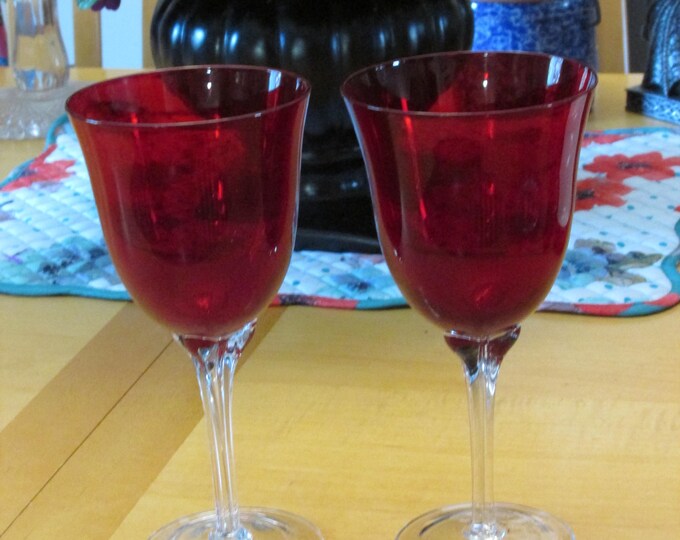 Ruby Red to Clear Glass Water Wine Goblets, Red Stemware - Etsy