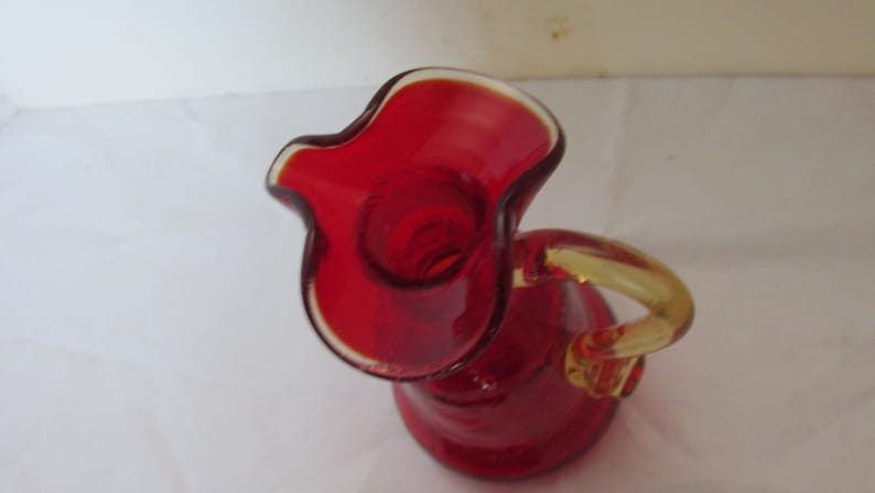 Rainbow Glass Ruby Red Cruet, Double Bubble Stopper, Applied Amber ...